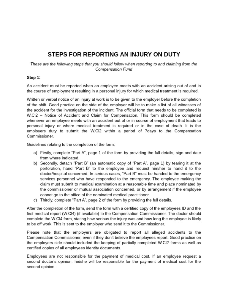 Injury on Duty Reporting Steps | PDF | Employment | Justice