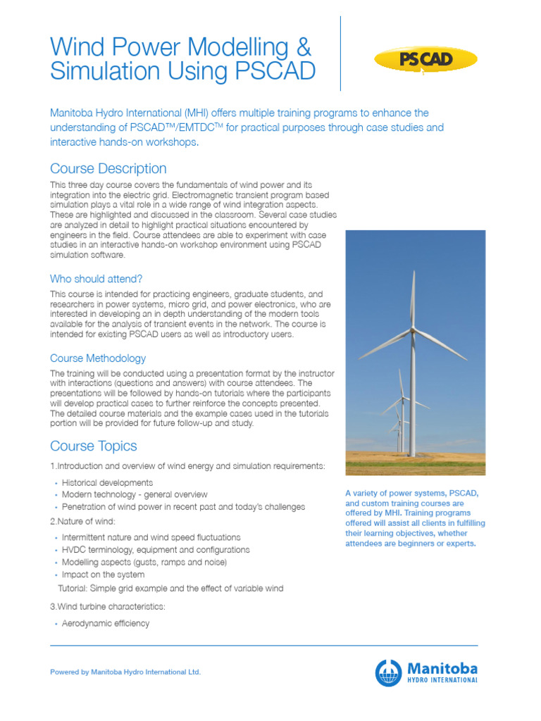 Brochure Wind Power Modeling And Simulation Using Pscad Brand Update Pdf Power Engineering