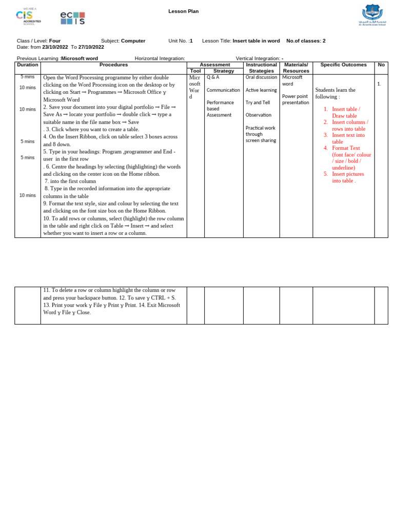 Grade 4 Lesson Plan - 8 (23-27) | PDF | Microsoft Word | Computer File