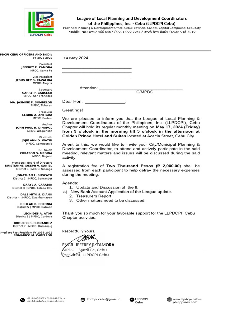 LLPDCPI Cebu Invitation Letter 05.17.23 | PDF | Cebu