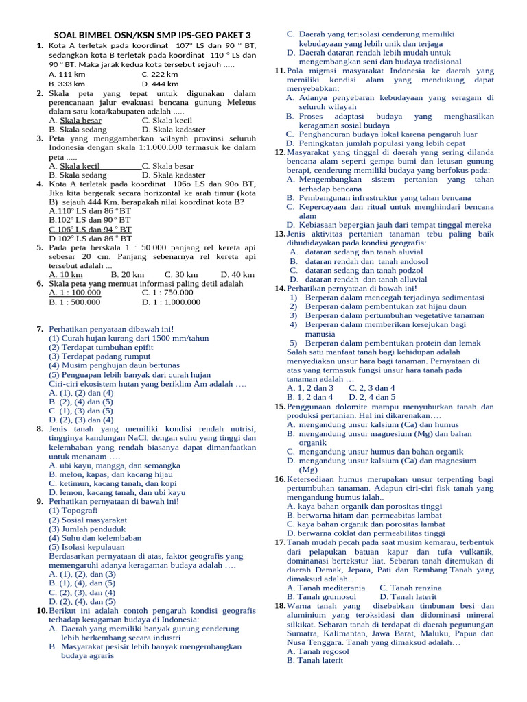 Soal OSN IPS Geografi Paket 3 | PDF