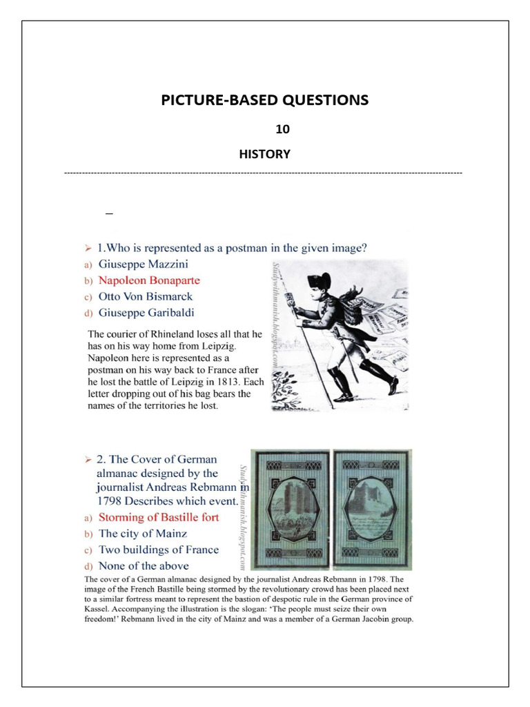 Picture Based Questions History Class 10 | PDF
