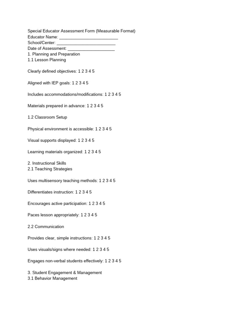 Special Educator Assessment Form | PDF