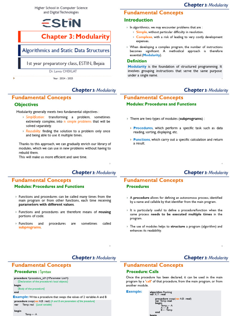 Modularity in Algorithmics and Programming | PDF | Parameter (Computer Programming) | Variable ...