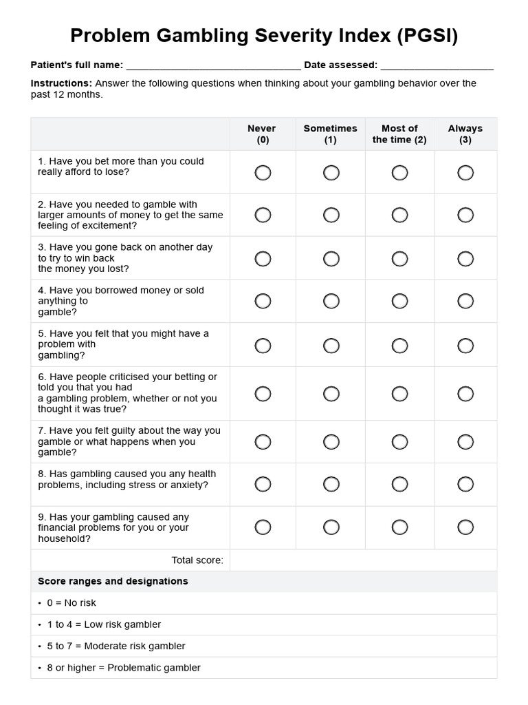 Problem Gambling Severity Index Pgsi | PDF