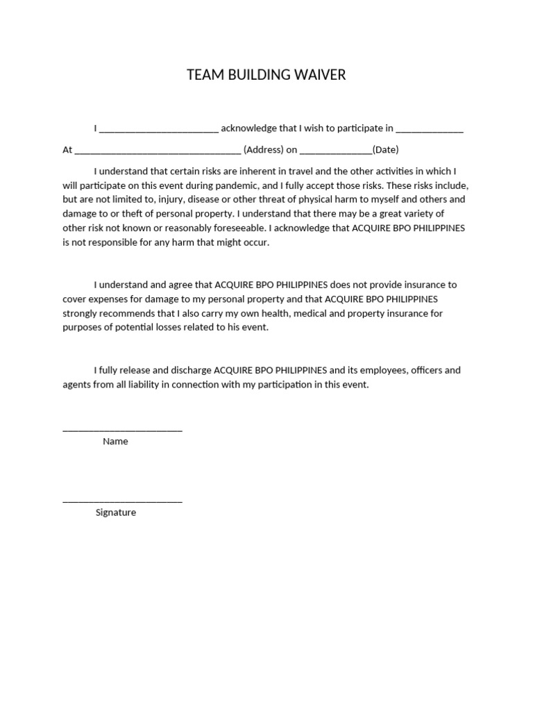 Team Building Waiver Form | PDF