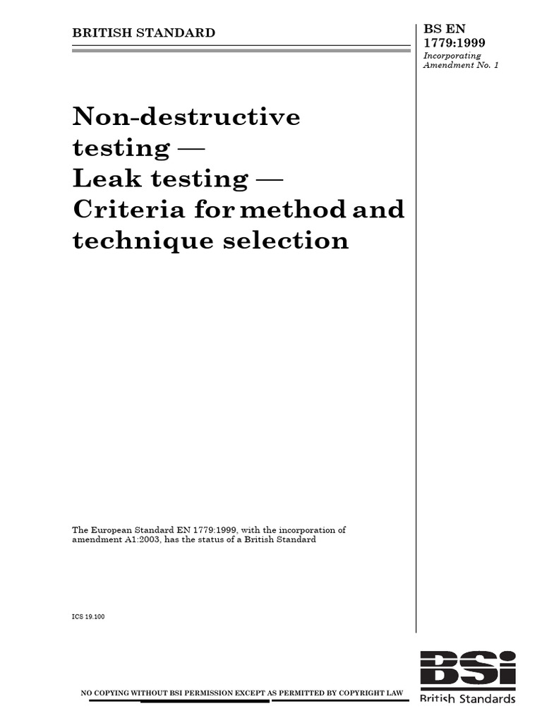 EN 1779:1999 Non-Destructive Leak Testing | PDF | Regulation ...