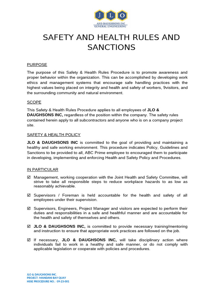 Safety and Health Rules and Sanctions Procedure | PDF | Occupational ...
