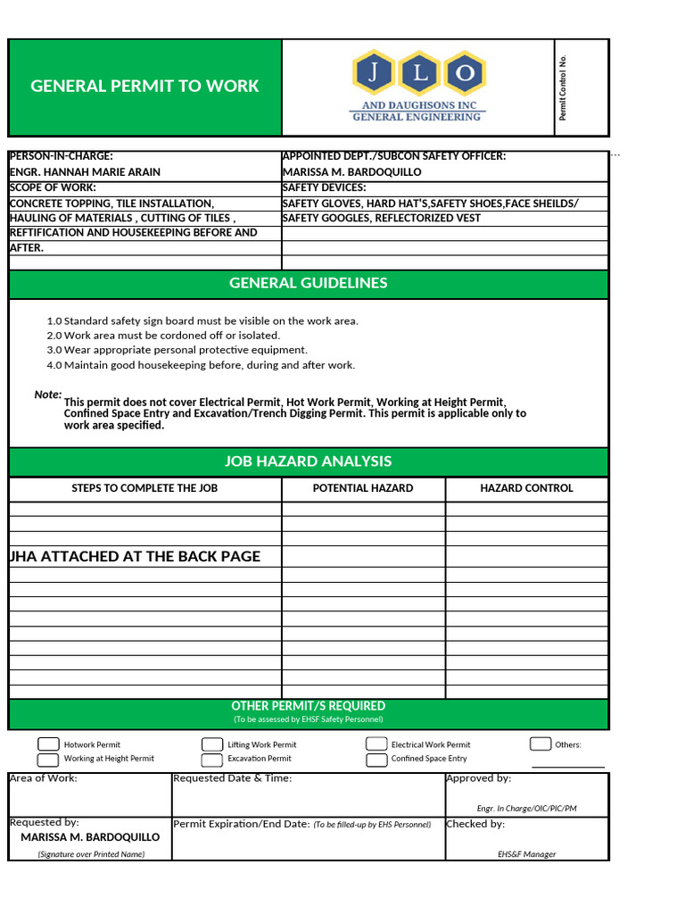 FM-SNS-005 General Permit To Work Rev.02 | PDF | Personal Protective ...