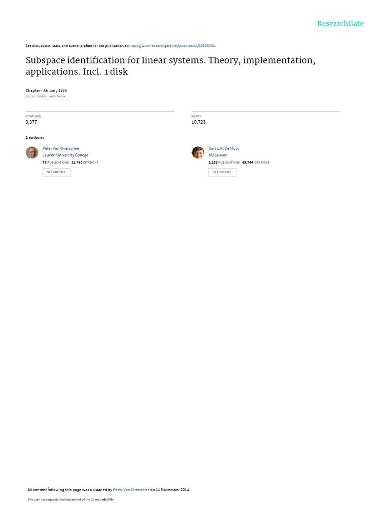 Subspace Identification For Linear Systems | PDF | Kalman Filter | Matrix (Mathematics)