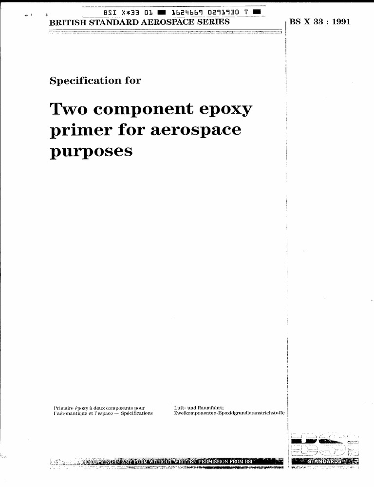 BS X33 1991 Epoxy Primer For Aerospace | PDF