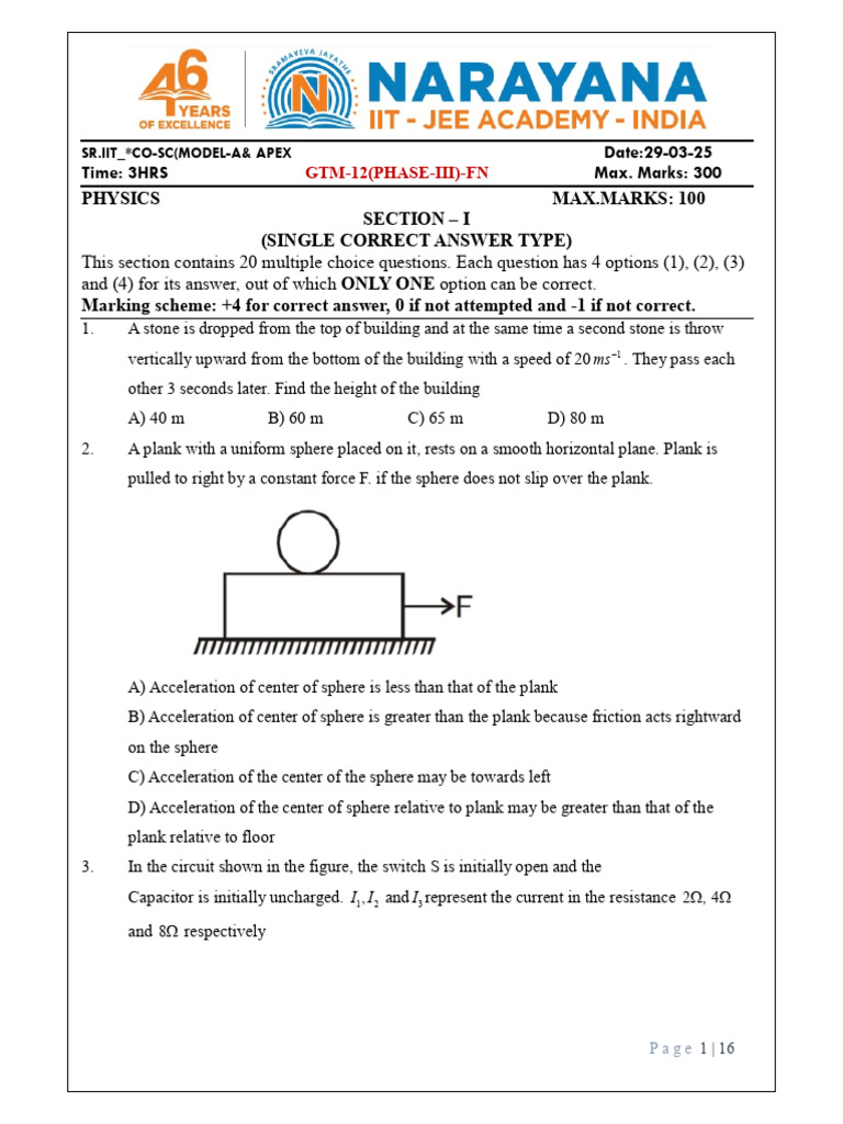 29-03-2025 - SR - Star Co-Sc (Model-A& Apex) Phase-Iii - Jee Main Model ...