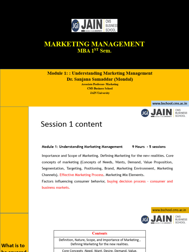 MARKETING MANAGEMENT - Module I | PDF | Marketing | Market Segmentation