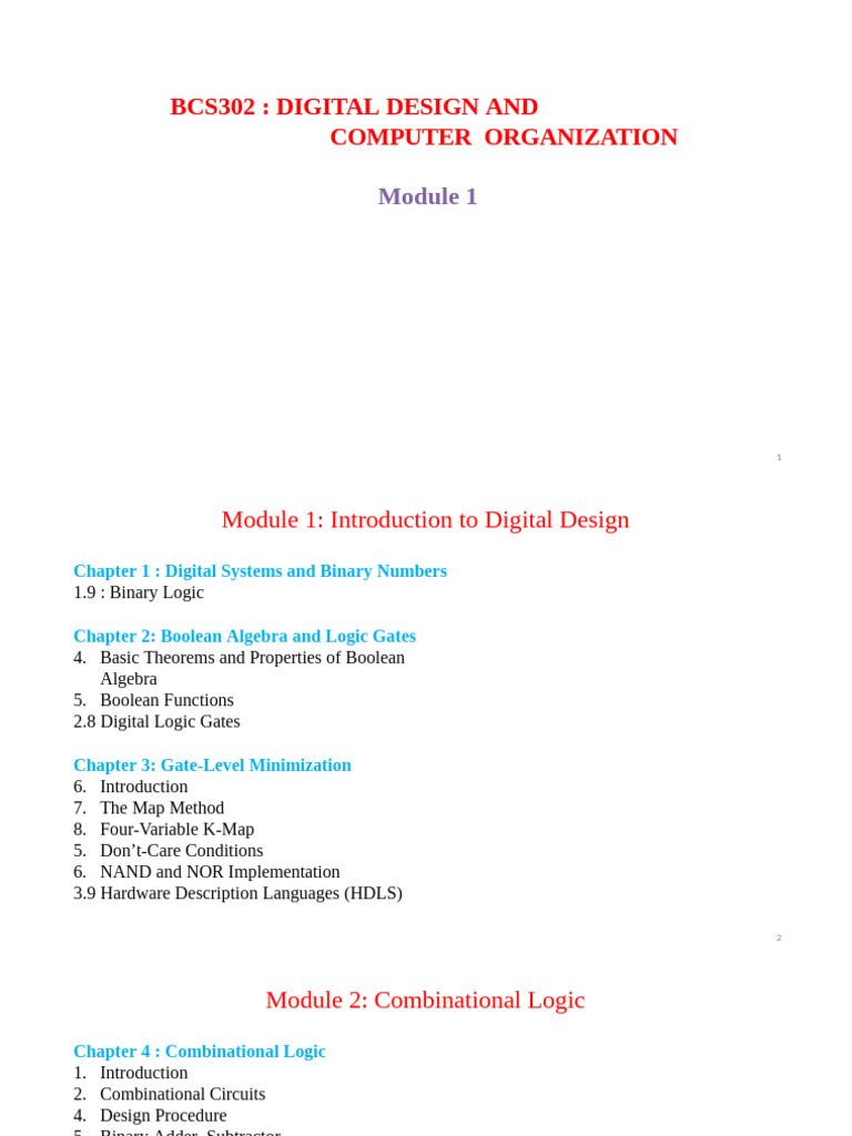 BCS302 Module1 and 2 | PDF | Logic Gate | Boolean Algebra