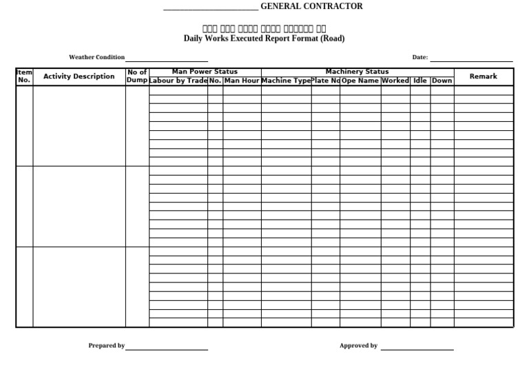 3.10 Daily Works Executed Report Format | PDF