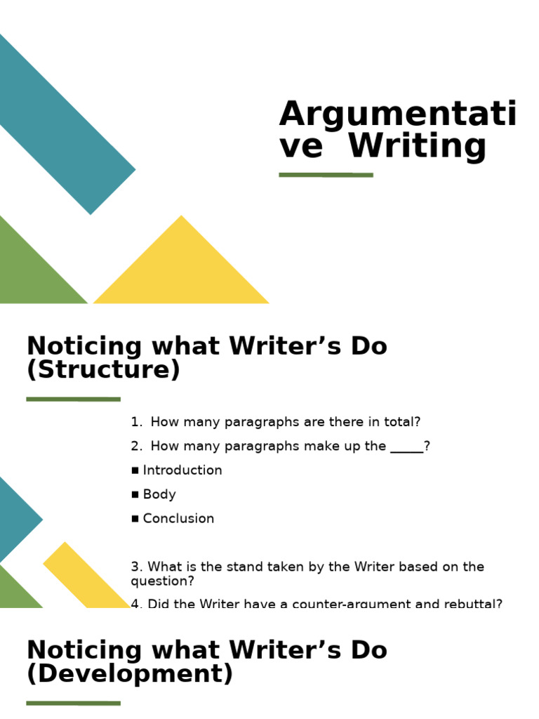 Argumentative Writing Noticing What Writers Do | PDF