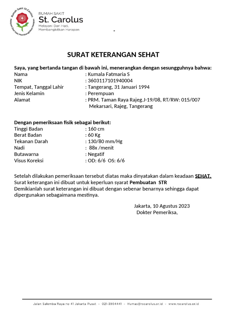 kumala-FORM - SURAT SEHAT STR | PDF
