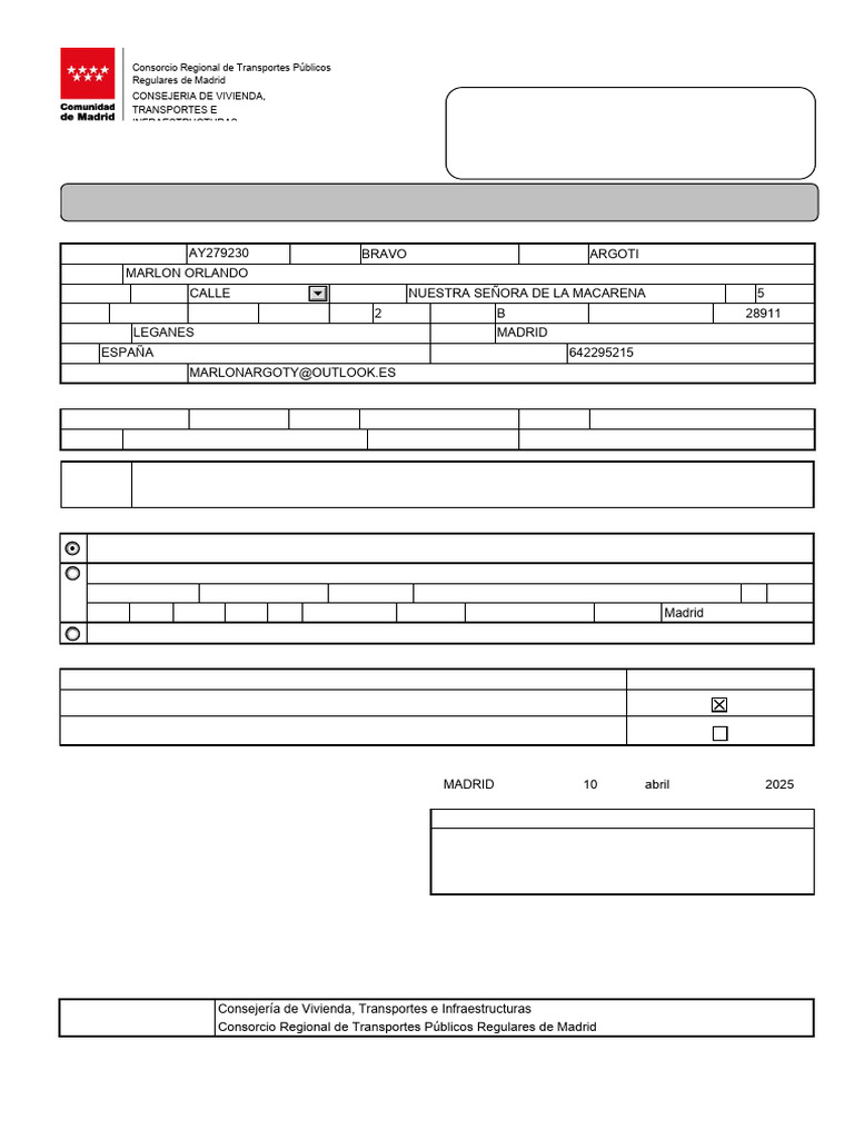 Modelo Formulario TARJETA DE TRANS | PDF