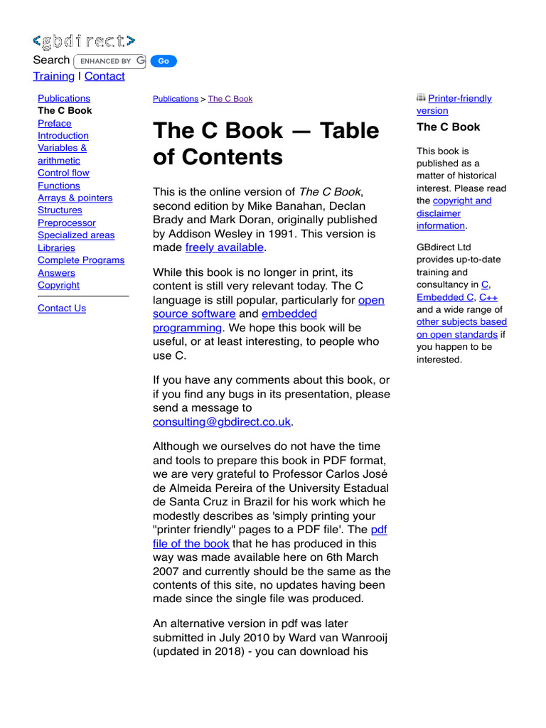 The C Book - Table of Contents | PDF | Pointer (Computer Programming ...