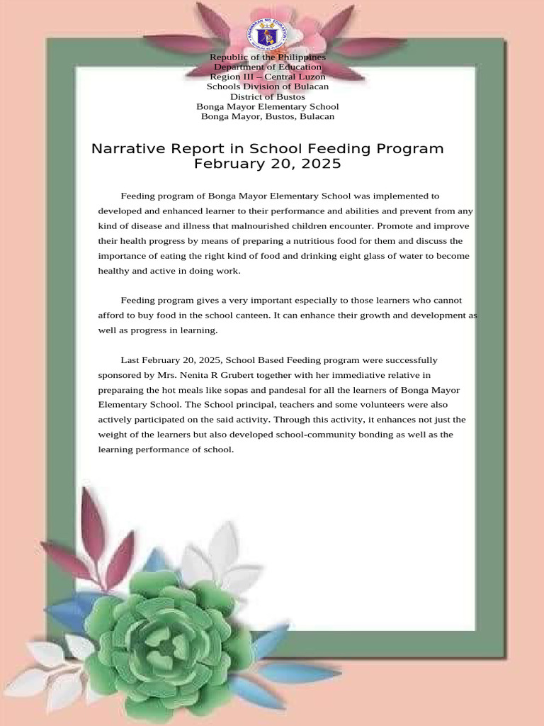 Narrative Report in School Feeding Program February | PDF