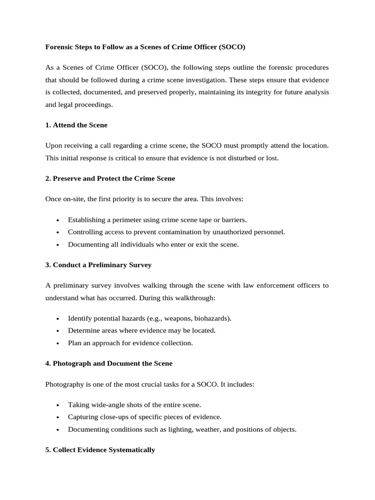 Forensic Procedures for SOCOs | PDF | Crime Scene | Forensic Science
