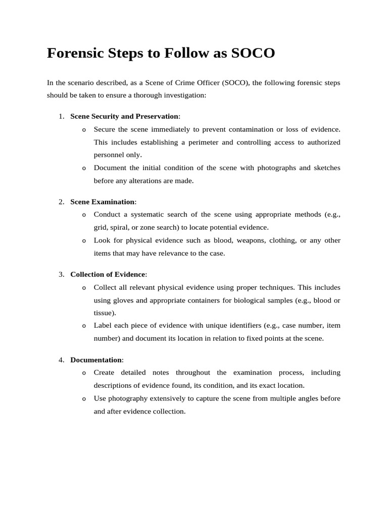 Forensic Steps To Follow As SOCO | PDF | Forensic Science | Law ...
