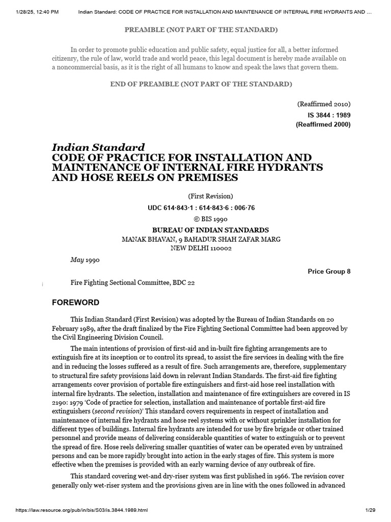 Indian Standard - CODE OF PRACTICE FOR INSTALLATION AND MAINTENANCE OF ...