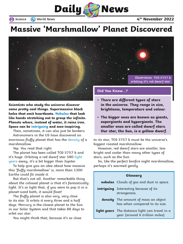 2022.11.04 - News & Reading Comprehension | PDF | Planets | Stars