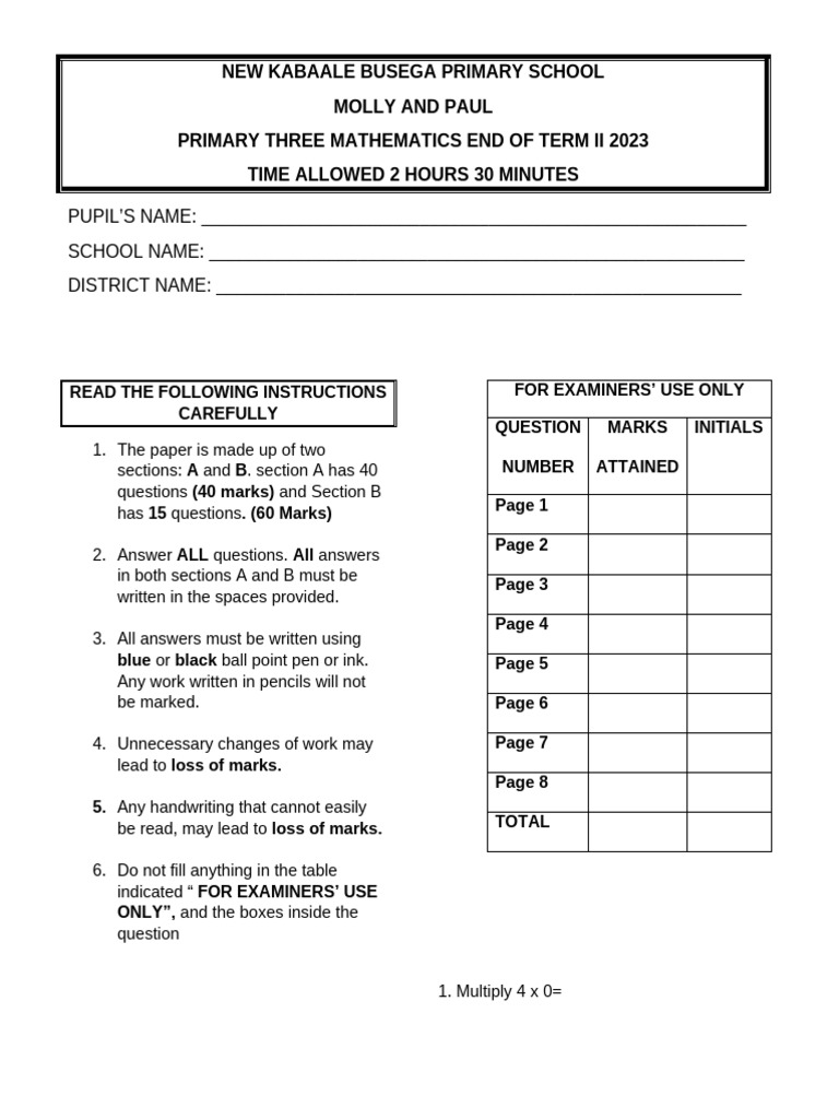 PRIMARY FOUR MATHEMATICS 39 Copies | PDF | Mathematics | Arithmetic