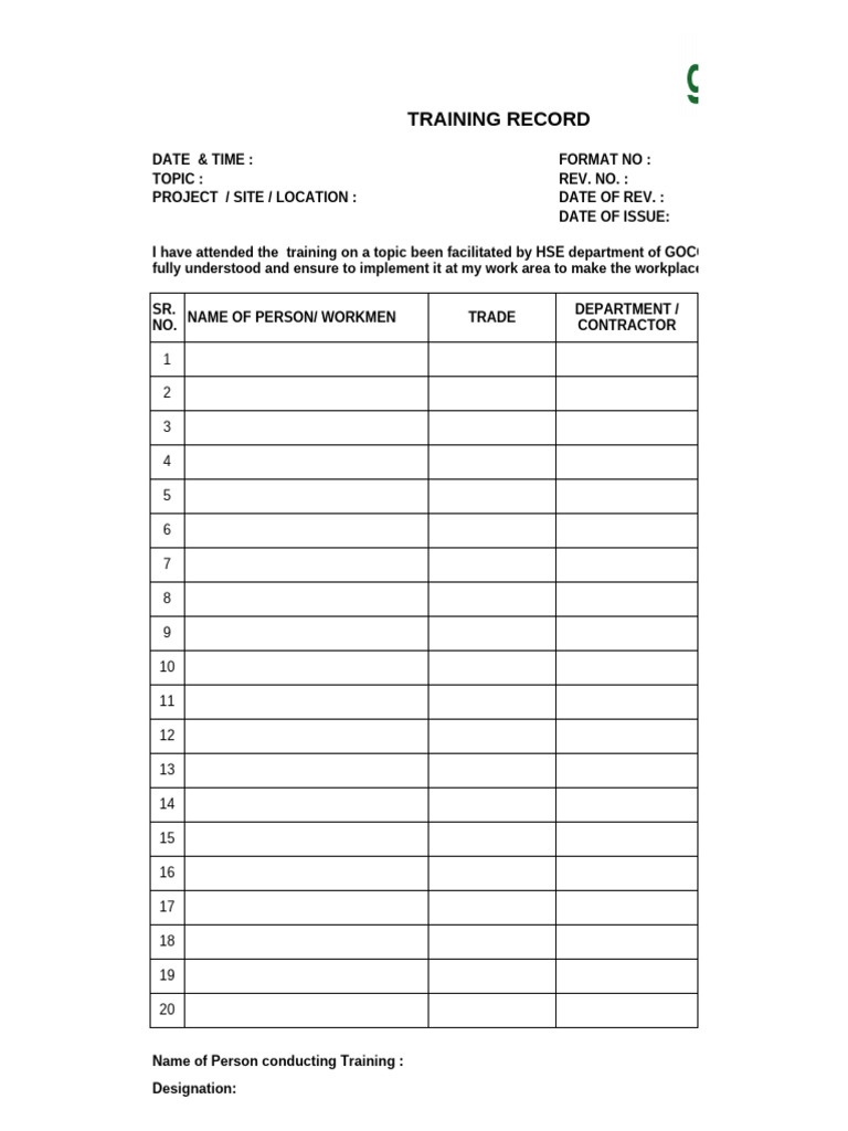 Training Record | PDF