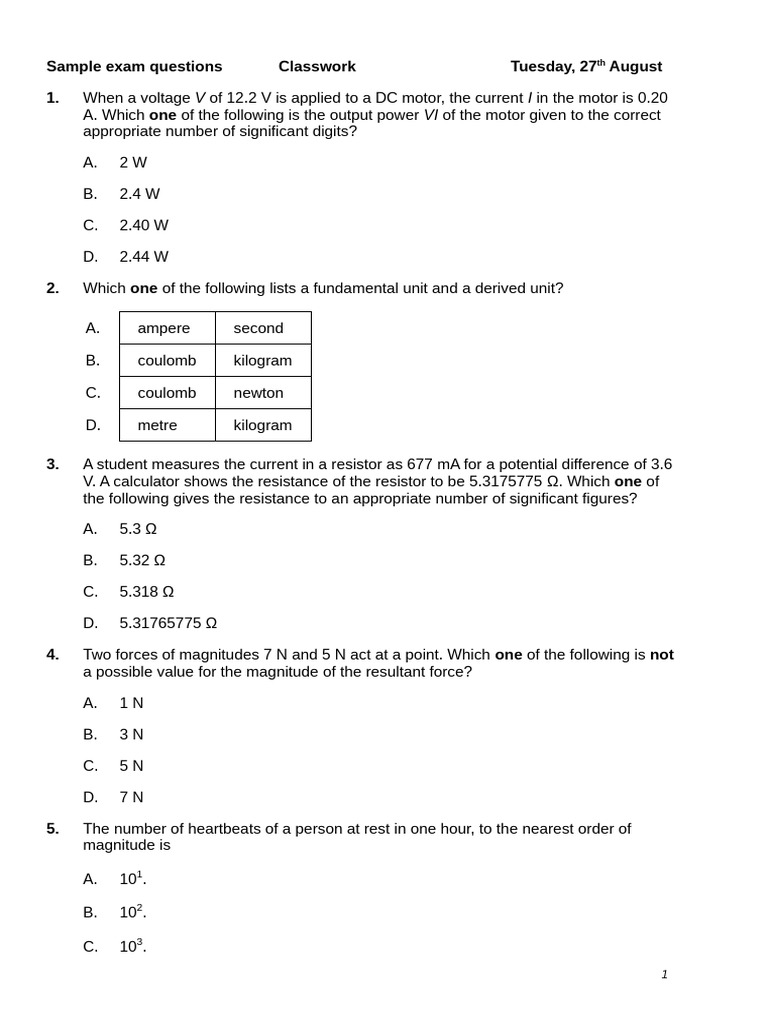 Skills and Tools Part 1 - DP1 Classwork | PDF | Weight | Electricity