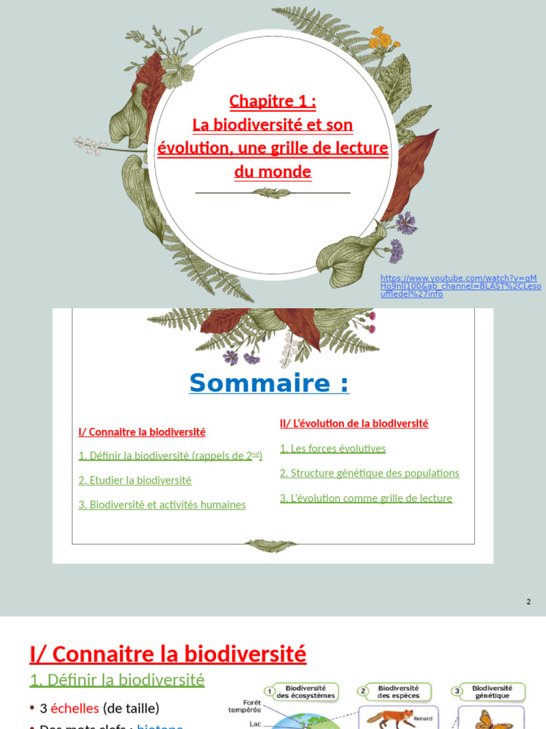Chapitre 1 La biodiversité et son évolution, une grille de lecture du ...