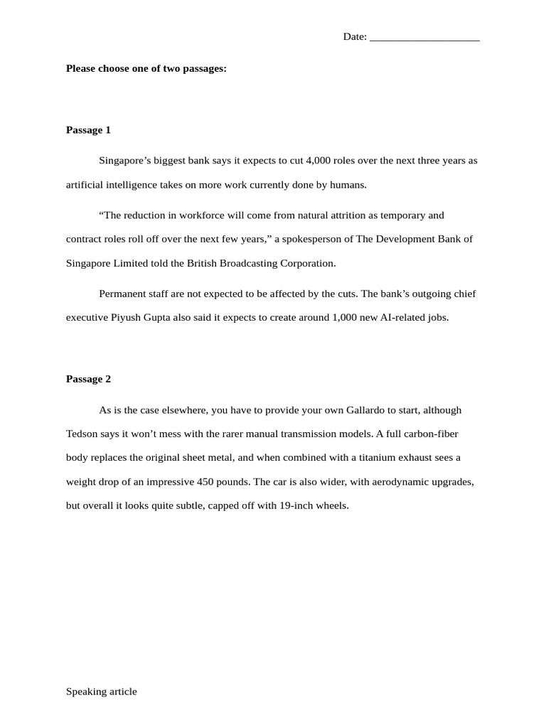 Please Choose One of Two Passages | PDF