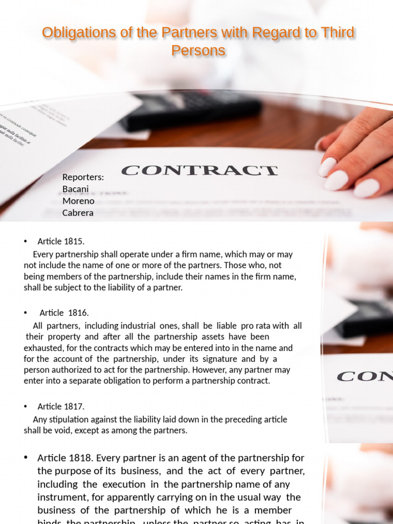 Obligations of The Partners With Regard To Third Person | PDF ...