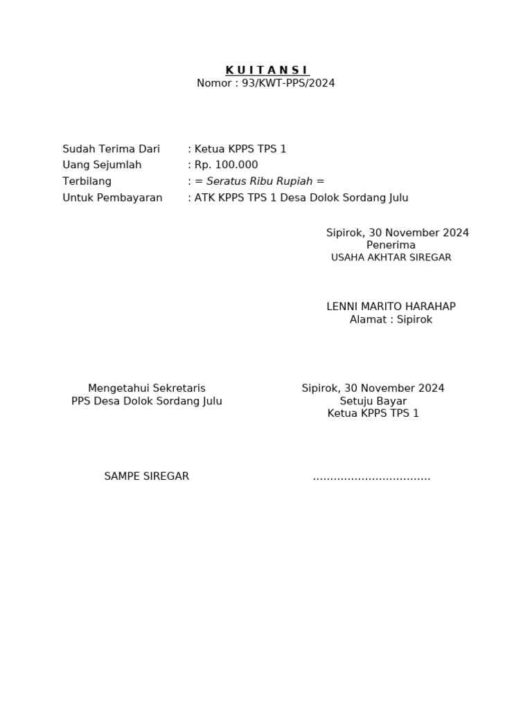 Kwitansi Kpps | PDF