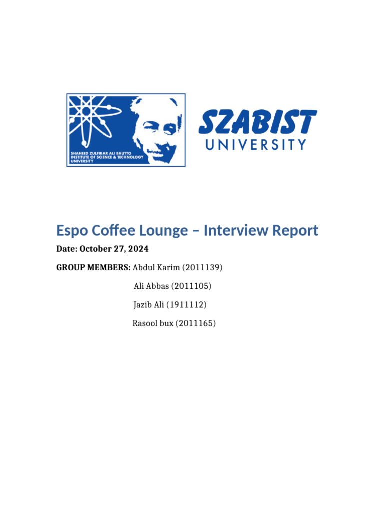 Espo Coffee Lounge Interview Report | PDF | Expense | Goal
