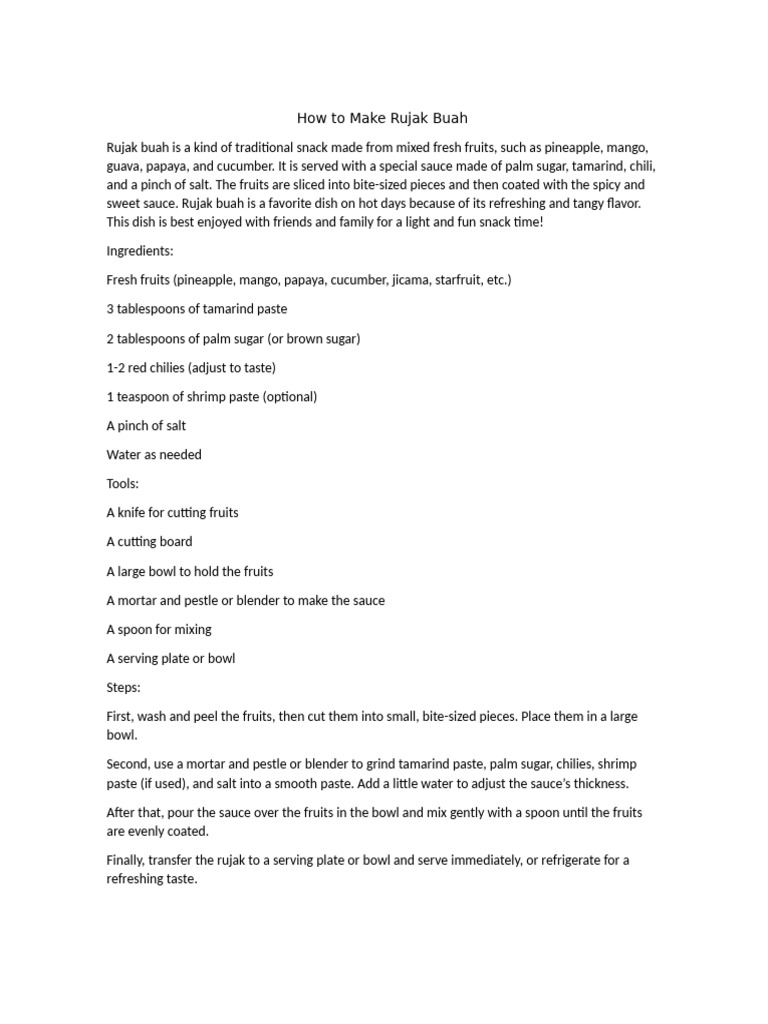 How To Make Rujak Buah (Tugas B Inggris) | PDF