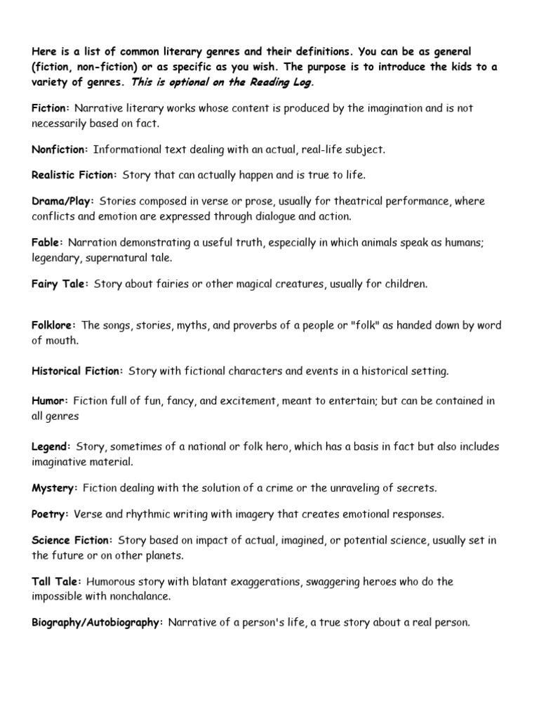 Reading Log Genres | PDF