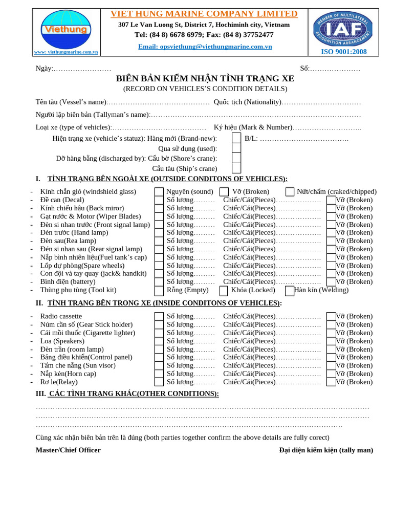 FORM KIỂM TRA TT XE | PDF