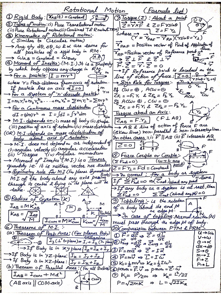 Rotational Motion Short Notes | PDF