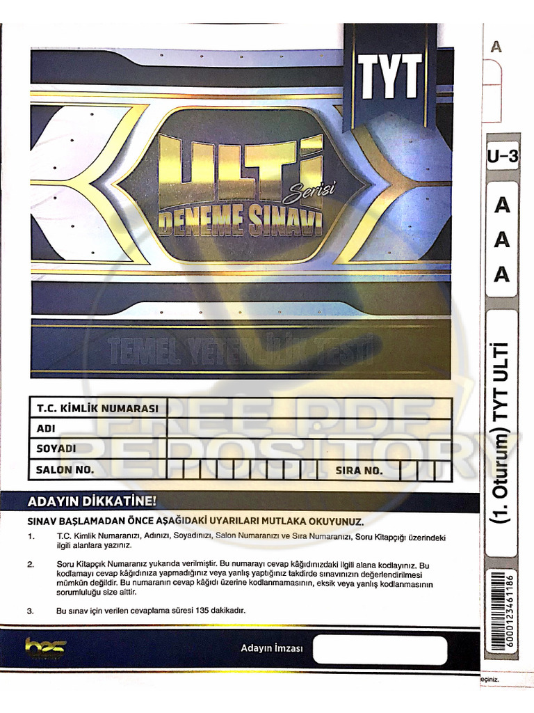 Bes Yayınları TYT Ulti - 3 Deneme Sınavı @FreeXxPdf | PDF