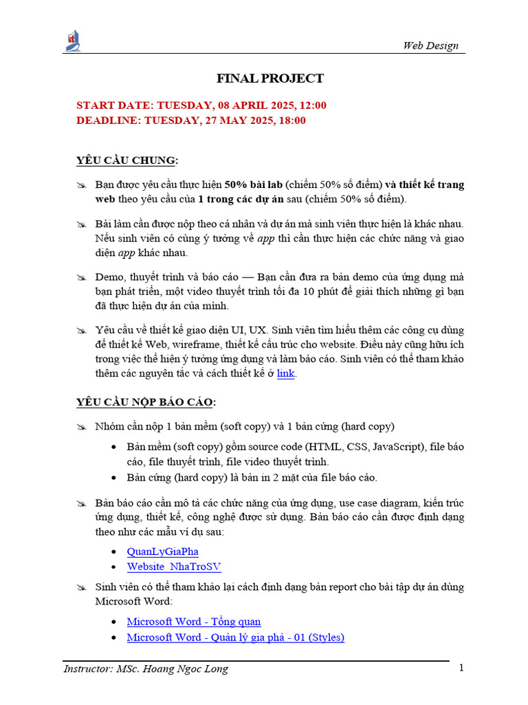 Final Project Assignment - Web Design_KC24QĐV-CT1 | PDF