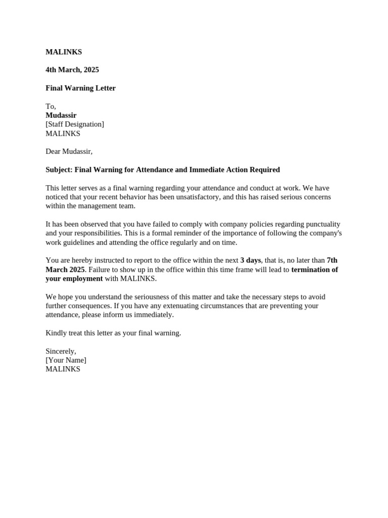 Mudasir Warning Letter | PDF