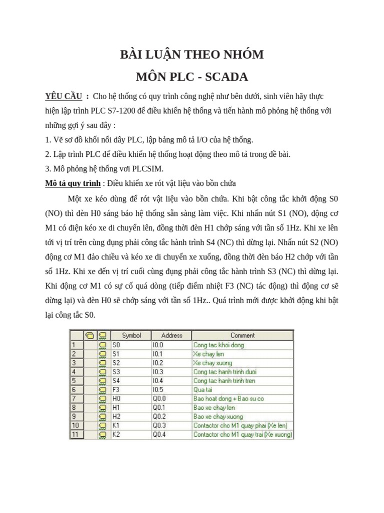 Bài Luận Theo Nhóm Môn Plc - Scada: Yêu Cầu | PDF