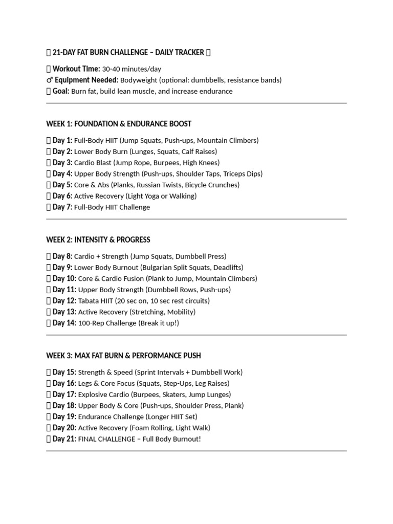 ? 21 Day Fat Burn Challenge | PDF