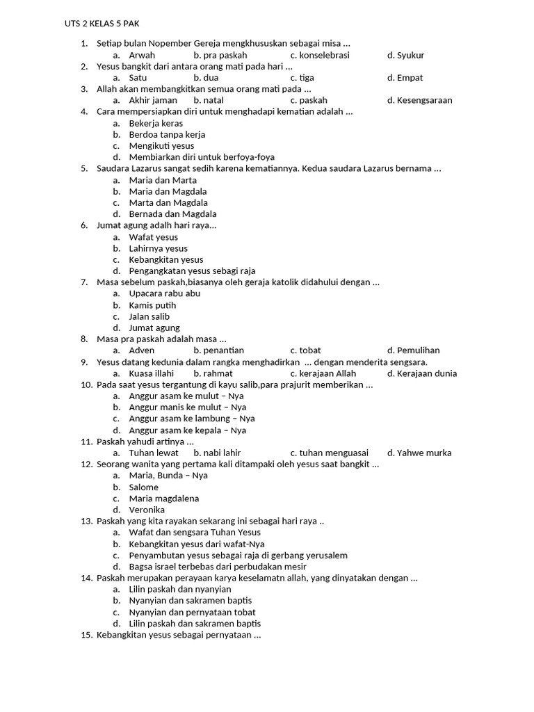UTS 2 KELAS 5 PAK | PDF