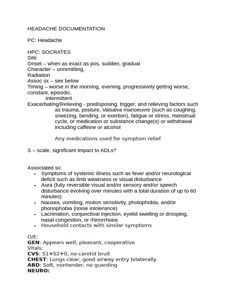 Socrates Headache Assessment Guide | PDF