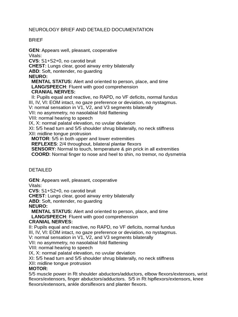 Neurology Brief and Detailed Documentation | PDF | Anatomical Terms Of Motion | Nervous System
