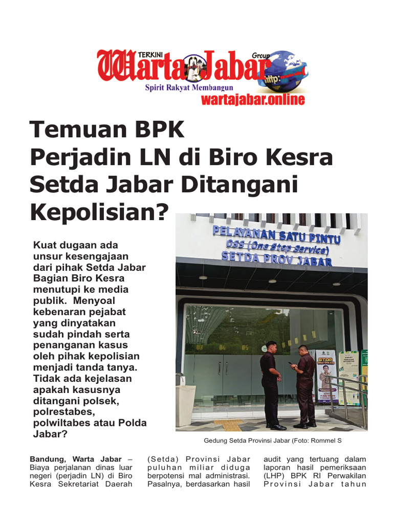 BERITA WARTA JABAR DESEMBER 2024 - Temuan BPK Perjadin LN di Biro Kesra Jabar Ditangani ...