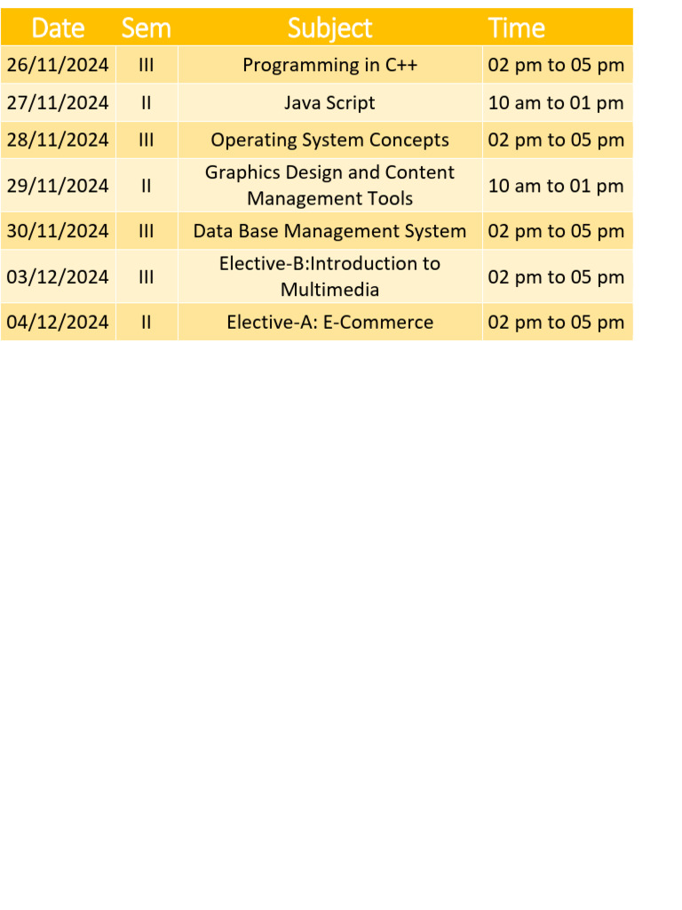 November 2024 Exam Schedule | PDF